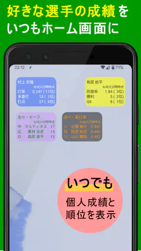 プロ野球速報Widget -スコア、結果、順位表、ニュース をAndroidとiOSでダウンロード - Mobexer